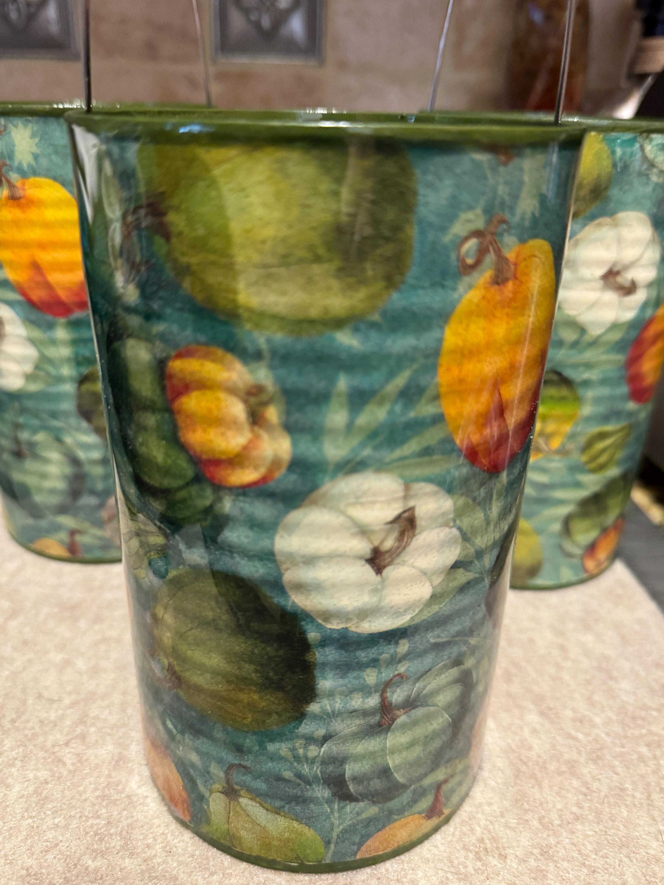 Tin Cans, Decoupaged Napkin Tin Cans, Recycled Tin Cans, Pumpkin Napkin ...