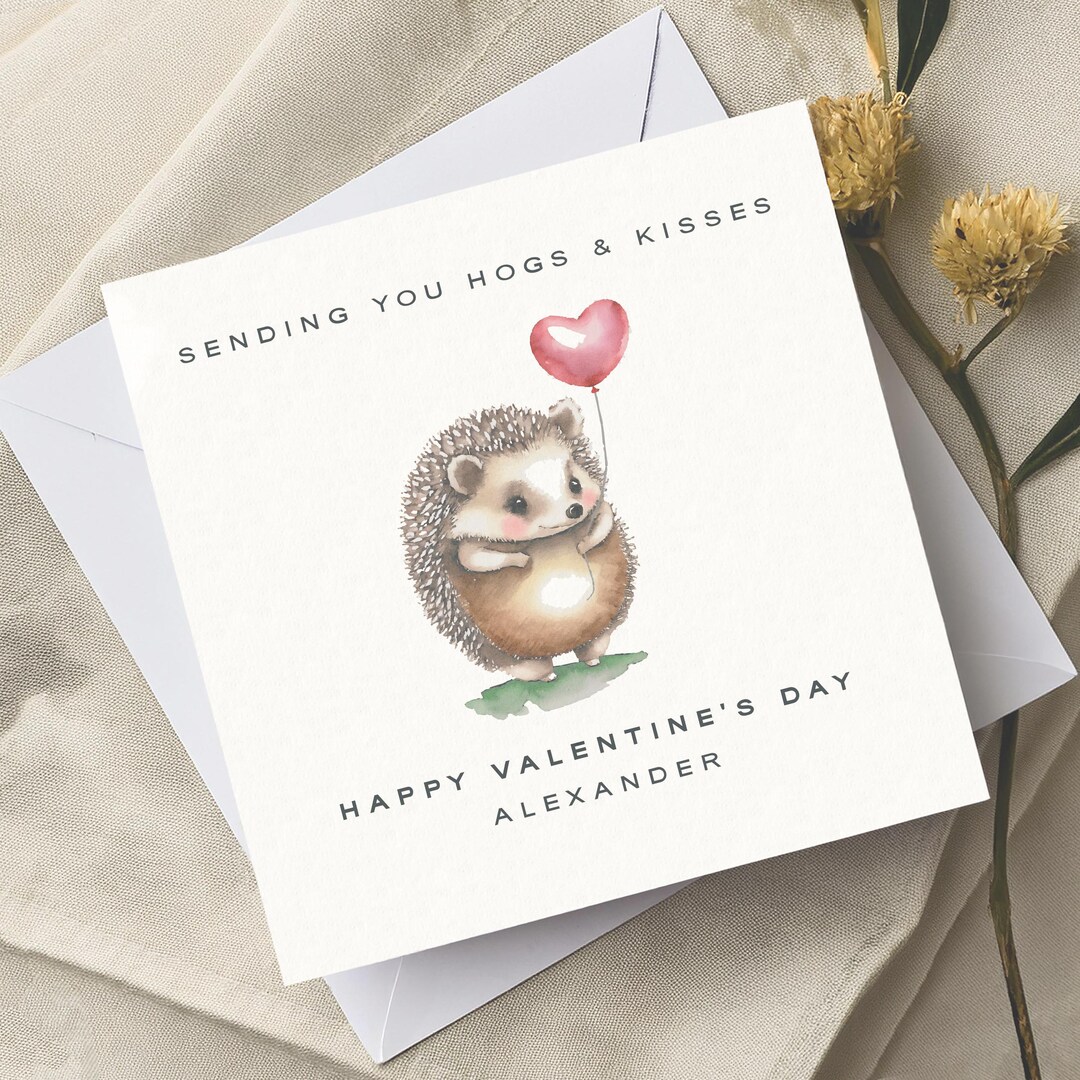 Hogs and Kisses Hedgehog Valentine's Day Card Cute Valentines Card for ...