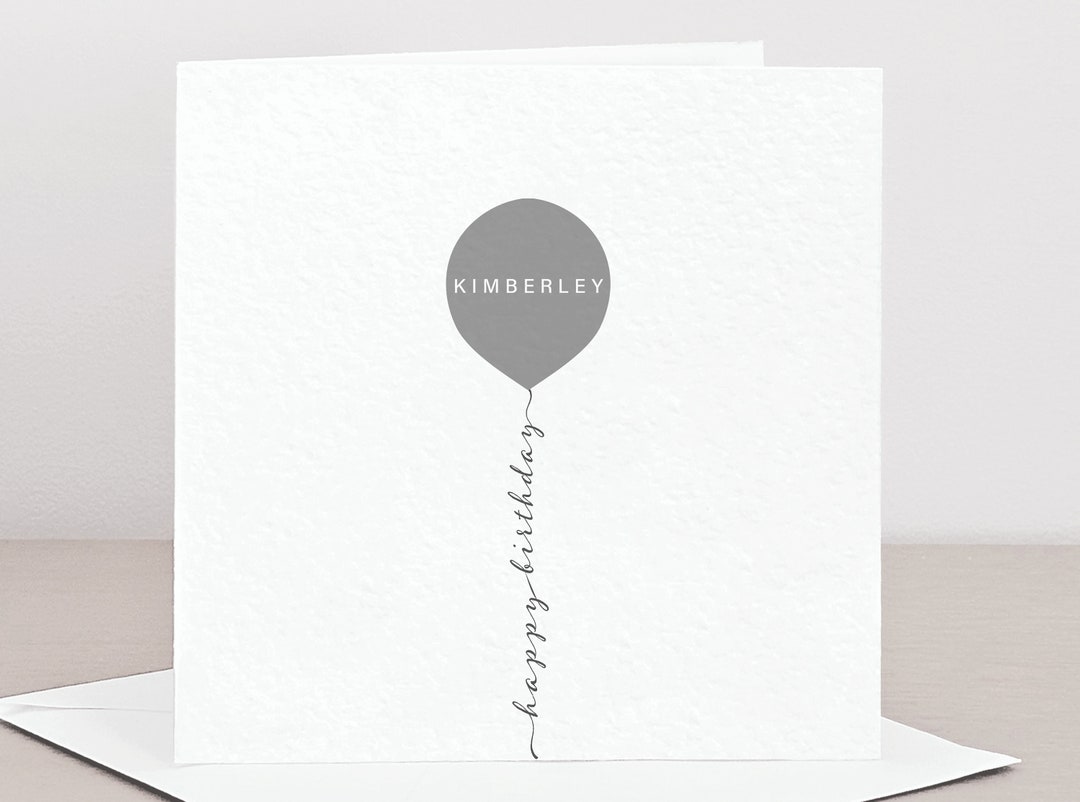 Happy Birthday Balloon Card Grey Birthday Card Grey Balloon Birthday Card Cute Birthday Card ...