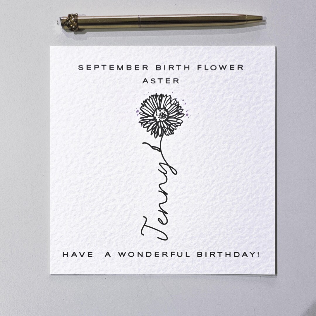 Personalised Name Birthday Card September Month Birthday Card With Name Aster Birthday Card ...