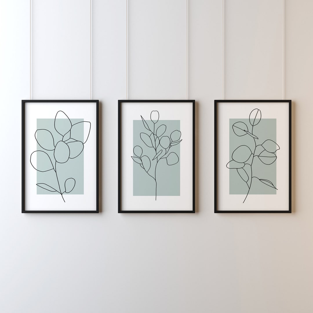 Set of Flower Line Illustration Wall Art Prints Floral Wall Art Wall ...
