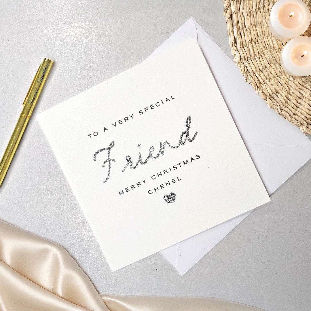 Personalised Friend Christmas Card Silver Glitter Christmas Card for ...