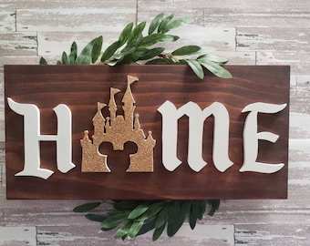 Disney Sign Home Wood Sign Personalized disney Castle - Etsy