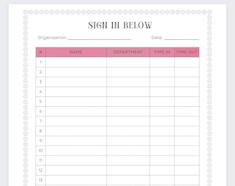 Basic Sign in Sheet - Etsy