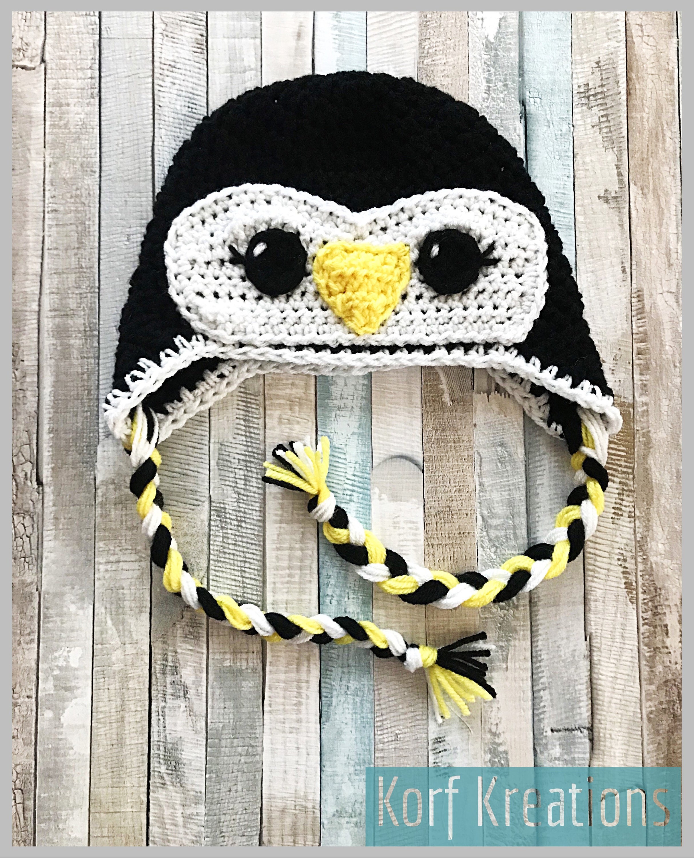 Handmade Baby Penguin Hat Ear Flap Beanie With Tassels - Etsy UK