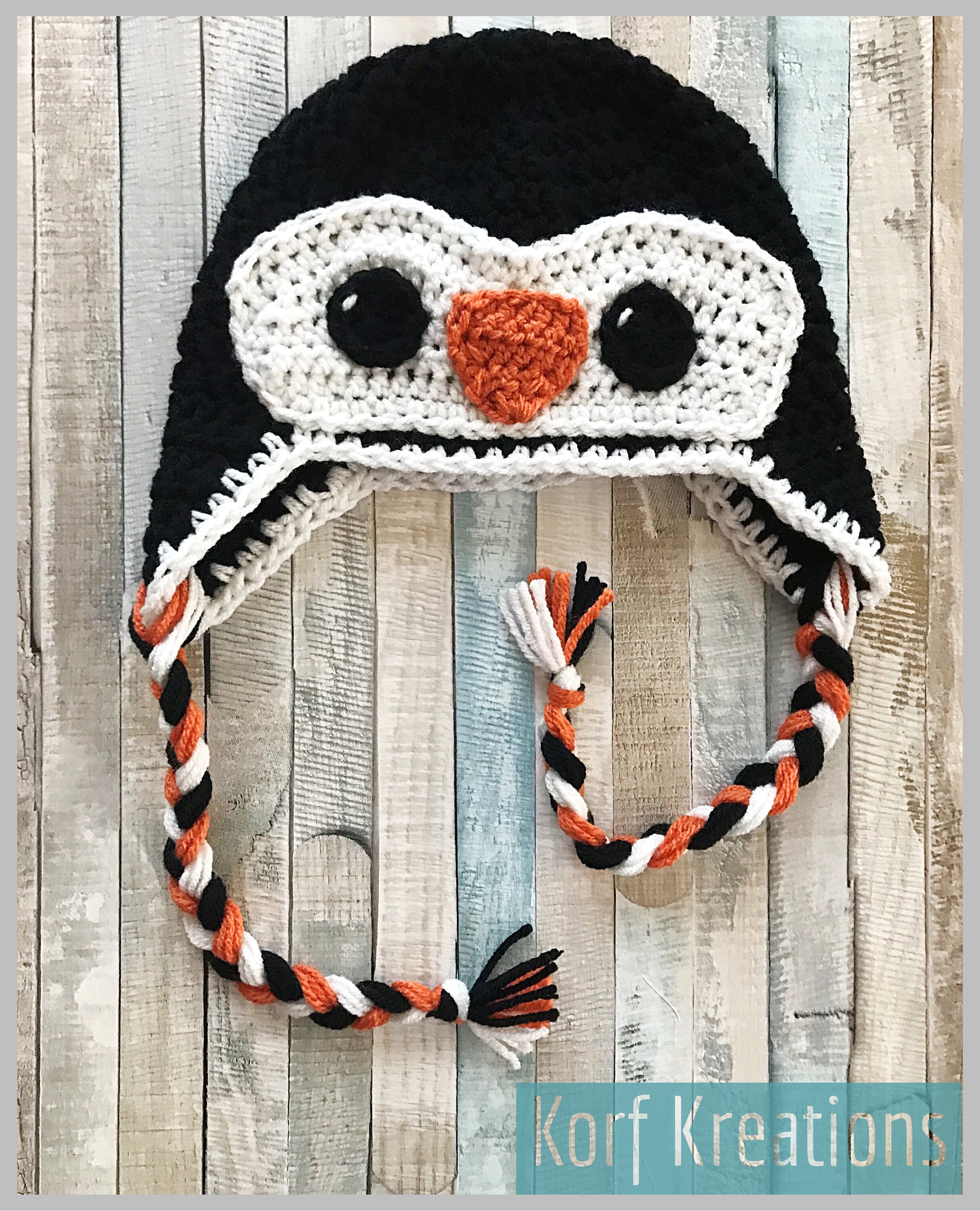 Handmade Baby Penguin Hat Ear Flap Beanie with Tassels | Etsy