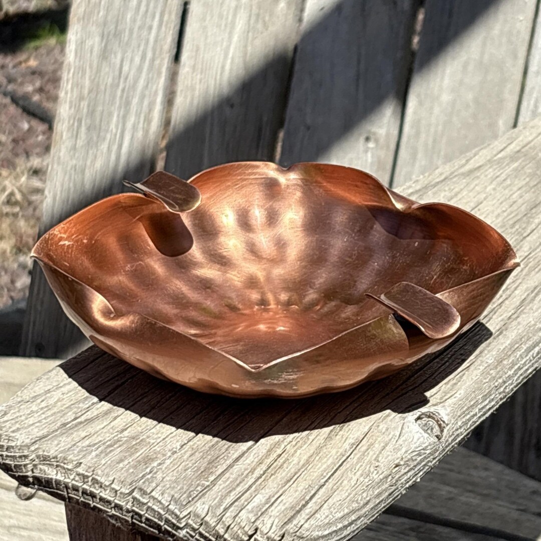 Vtg Gregorian Copper Ashtray Hammered Handcrafted Signed Square Mid ...