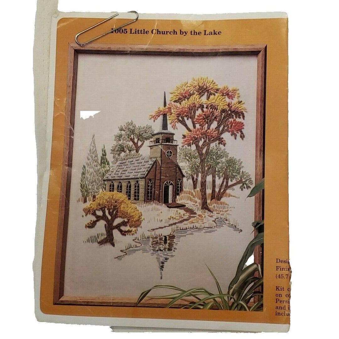 Crewel Kit Church by the Lake Needlework Persian Yarn Kaddy 80s ...