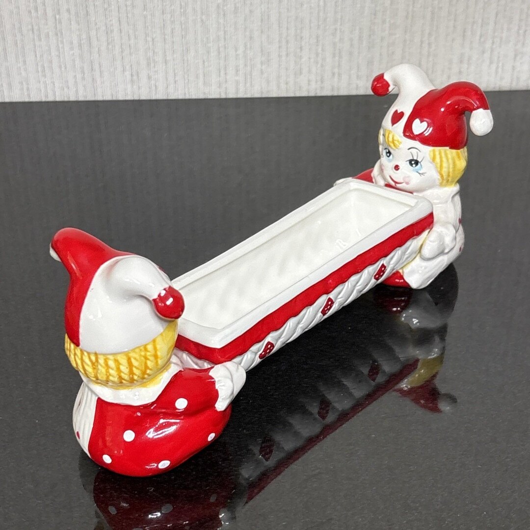 Vintage Harlequin Pixie Dish MCM Ceramic Candy Red Holiday Jester ...
