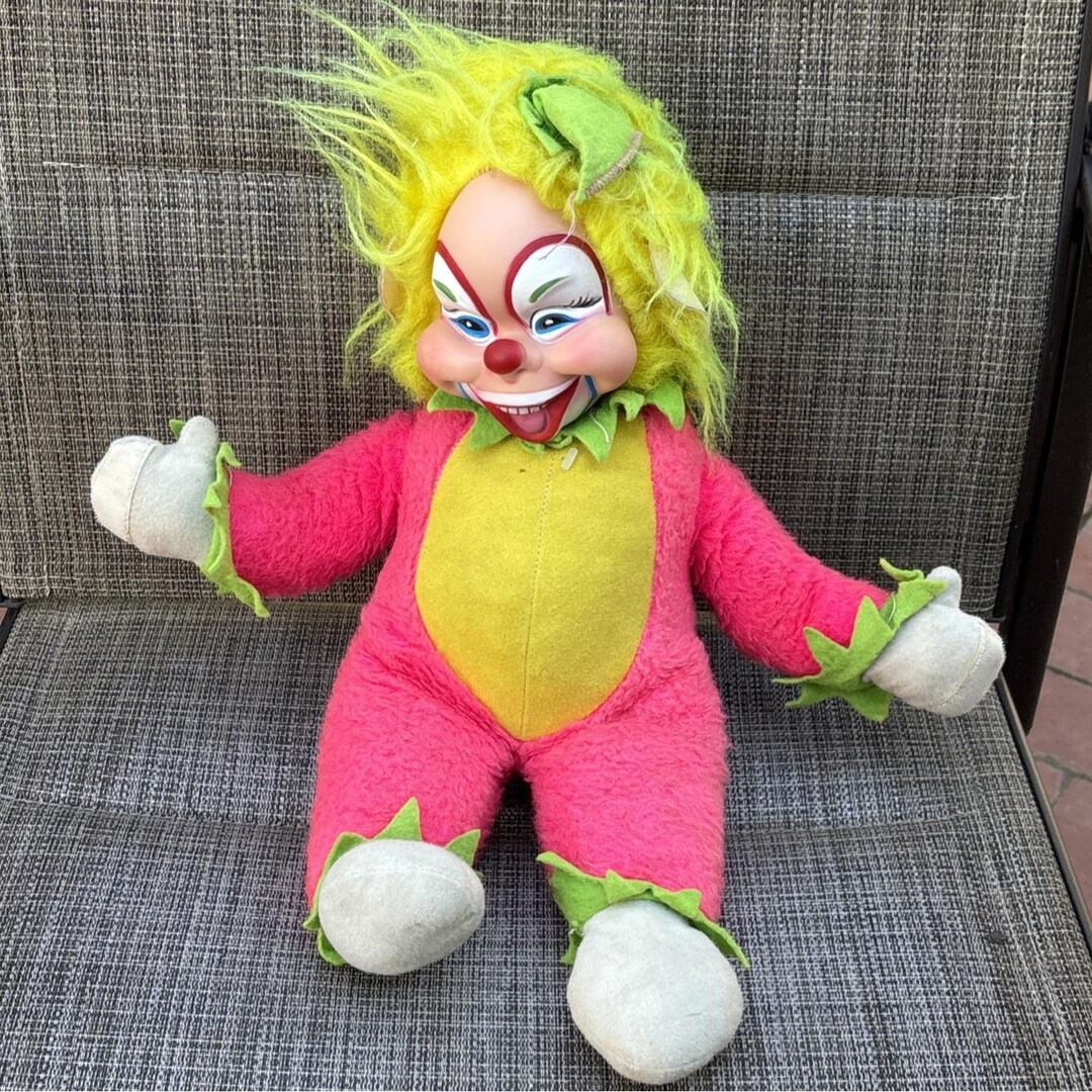 Vtg Rushton Rubber Face Clown Doll 70s Neon Hair Soft Body Happy ...