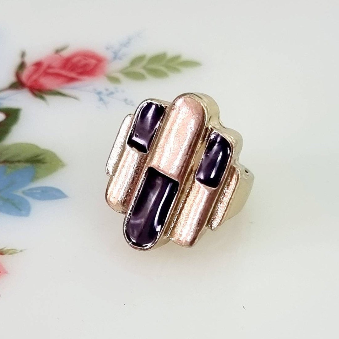 Vintage Art Deco Enamel Ring, Art Deco Revival Costume Ring, Brutalist ...