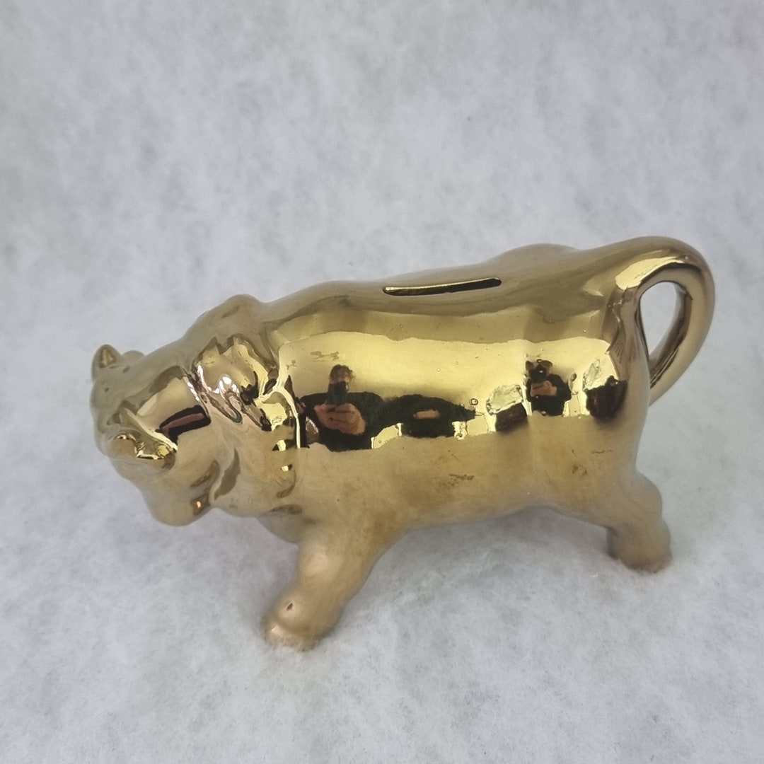 Vintage Bull Money Box, Metallic Gold Cernamic Bull Money Box German ...