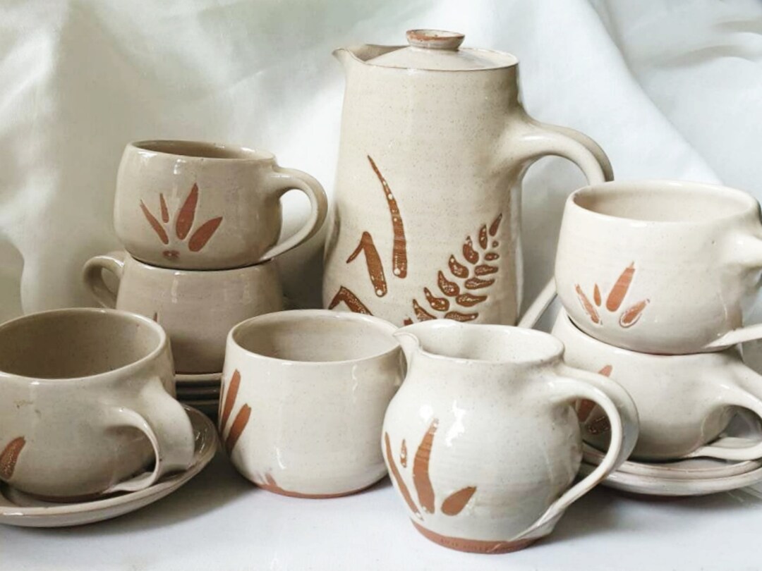 Vintage Studio Pottery Coffee Set , 11pieces Pottery Cups and Saucers ...