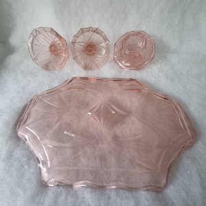 Art Deco Pink Glass Dressing Table Set, Intalgio Pink Glass Tray Set - Etsy