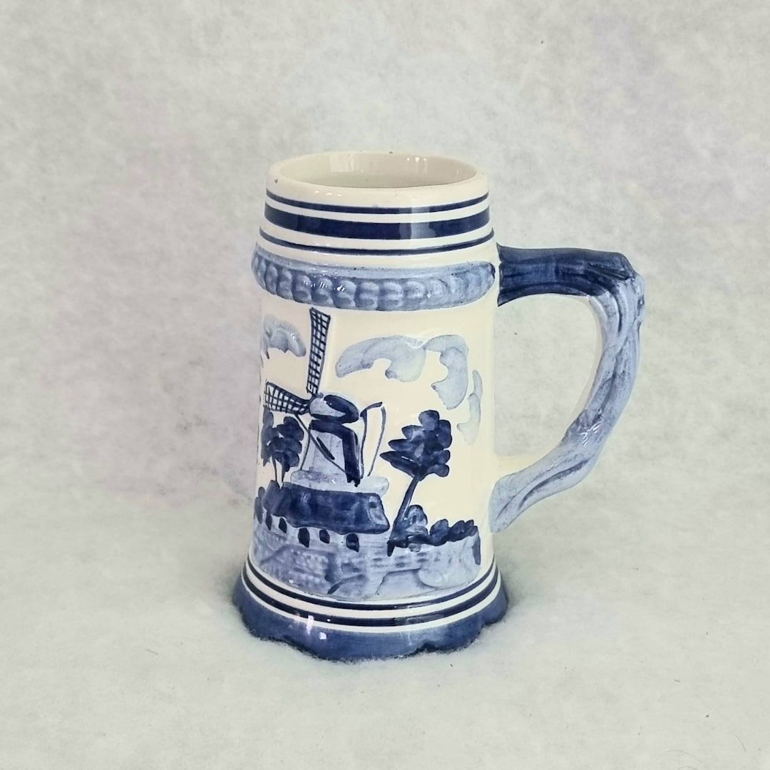 Vintage Blue Delft Stein, Hand Painted Delft Tankard,stein, Beer Mug ...