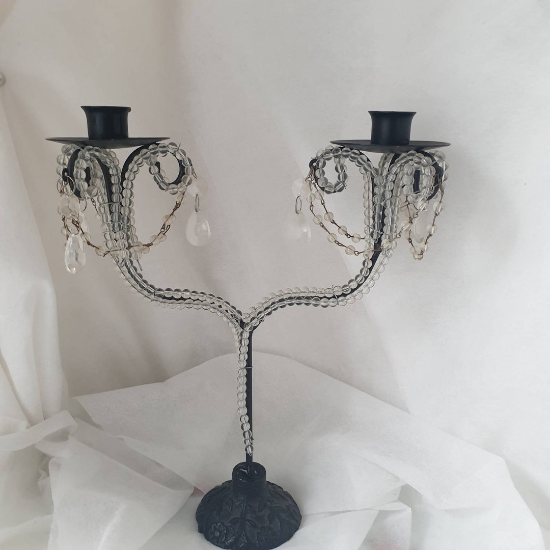 Vintage Lucite Candelabra, Lucite Crystal Chain Candle Holder, Vintage ...