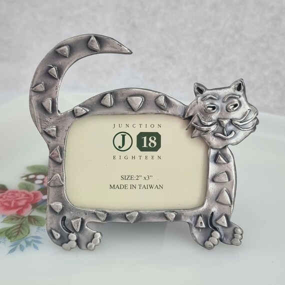 Vintage Cat Pewter Frame Cute Cartoon Cat Metal Photoframe - Etsy