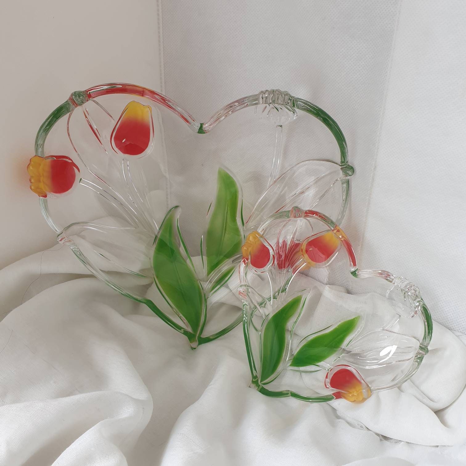 Vintage Glass Heart Dishes Heavy Tulip Relief Glass Dishes X - Etsy