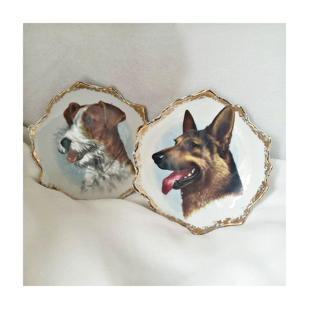 Vintage German Shepherd Dog Plates, Kitsch Decorative Dog Plates ...
