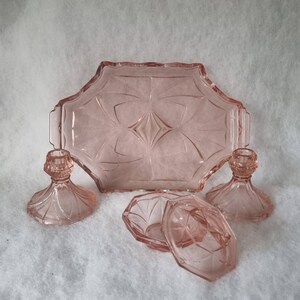 Art Deco Pink Glass Dressing Table Set, Intalgio Pink Glass Tray Set - Etsy