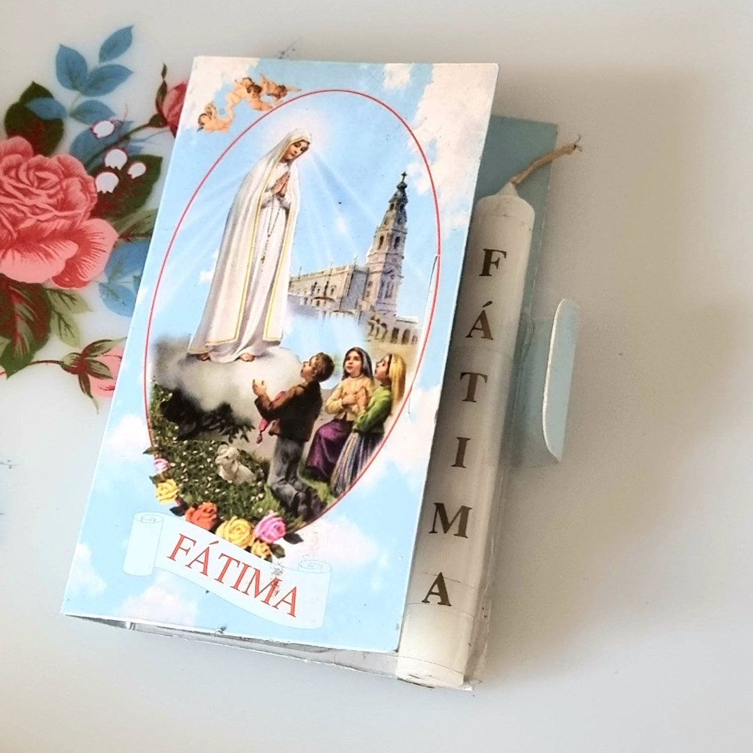 Vintage Our Lady Fatima Prayer Card and Candle Set, Catholic Souvenir ...