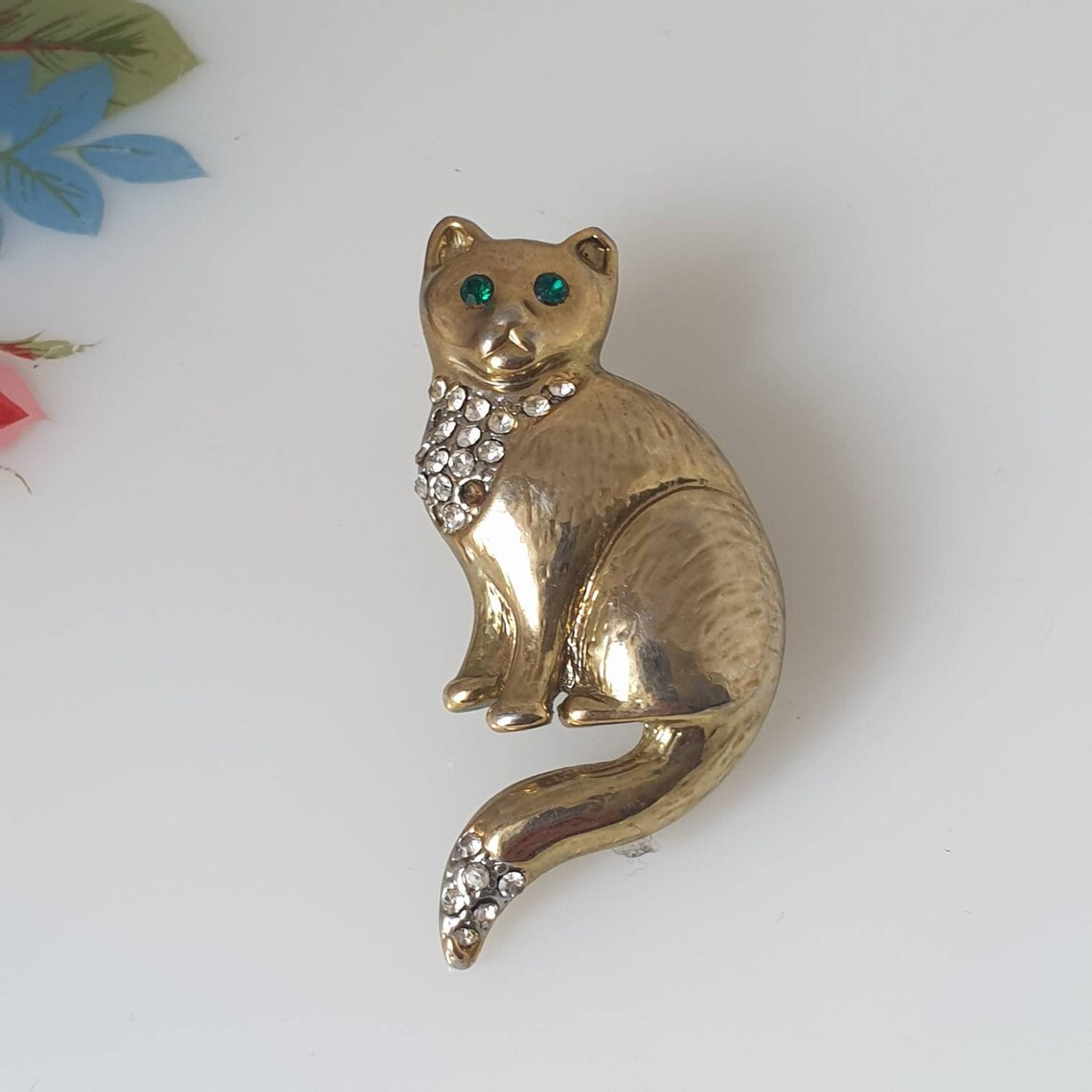 Vintage Gold Tone Crystal Cat Brooch Rhinestone Cat Brooch Etsy