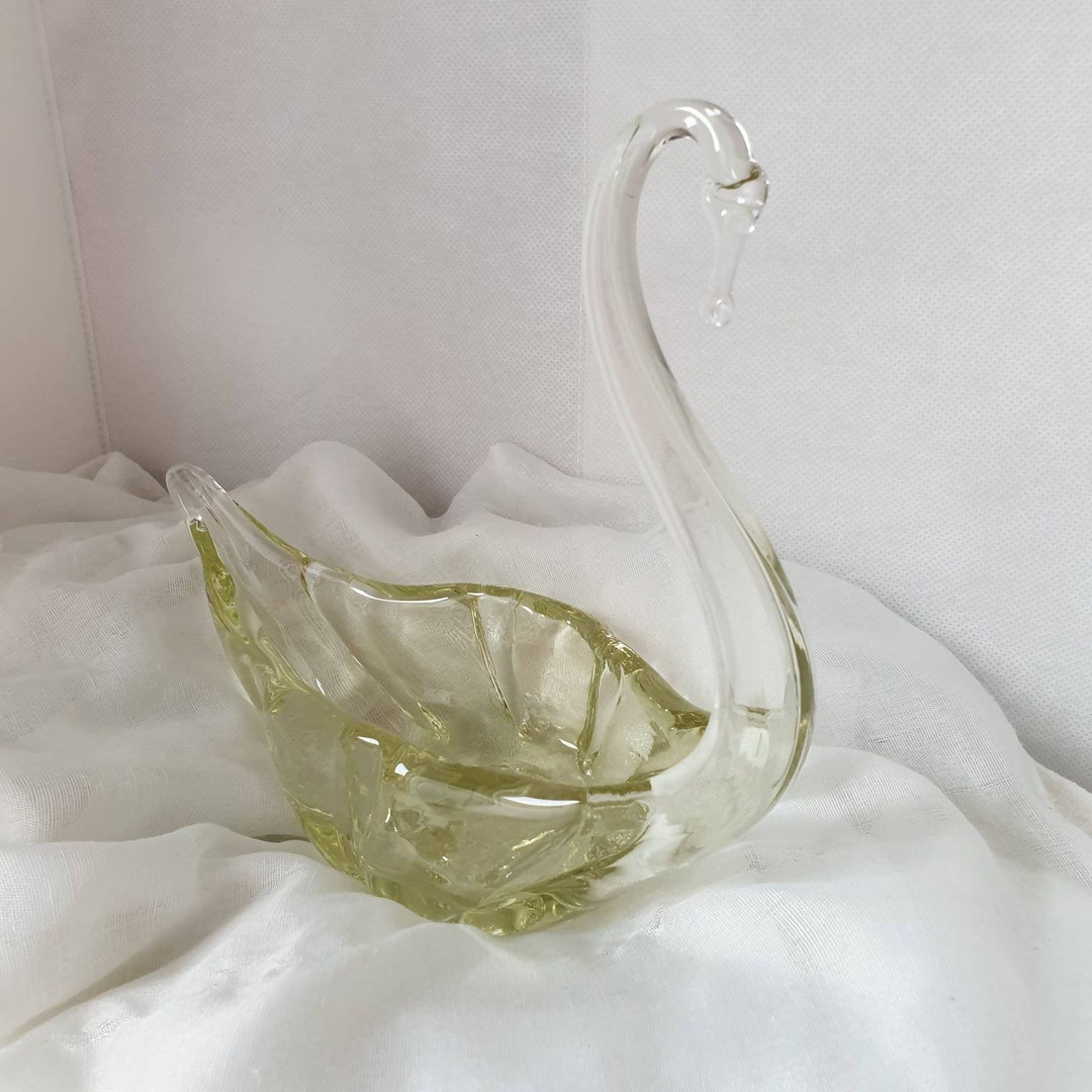 Vintage Green Glass Swan Dish, Vintage Glass Swan, Vintage Coloured ...