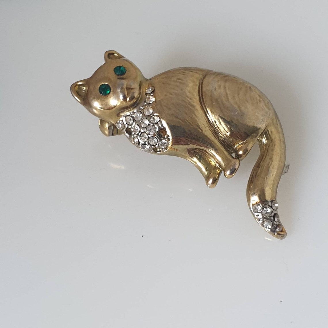 Vintage Gold Tone Crystal Cat Brooch Rhinestone Cat Brooch Etsy