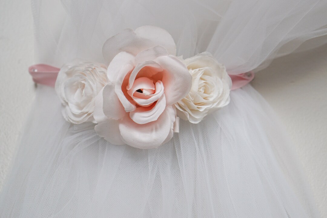 Canopy Tie Backs, Curtain Tie Backs, Flower Tie Backs, Ivory and Blush ...