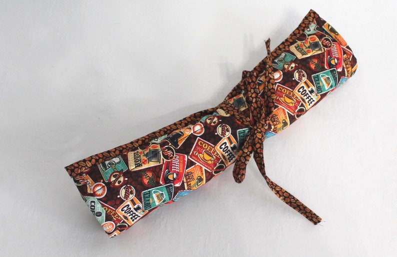 Coffee Print Roll up Zero Waste Travel Utensil Pouch - Etsy