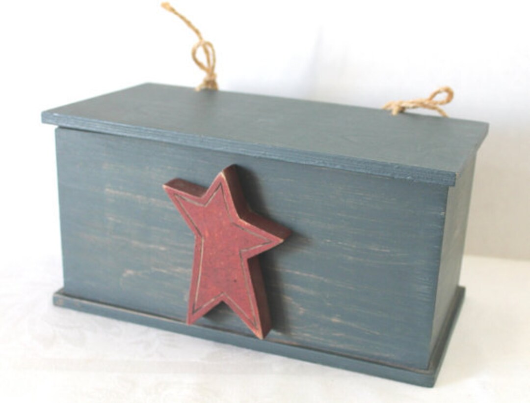 Vintage Primitive Box With Star Jute Rope Hinges for Lid Country Rustic ...