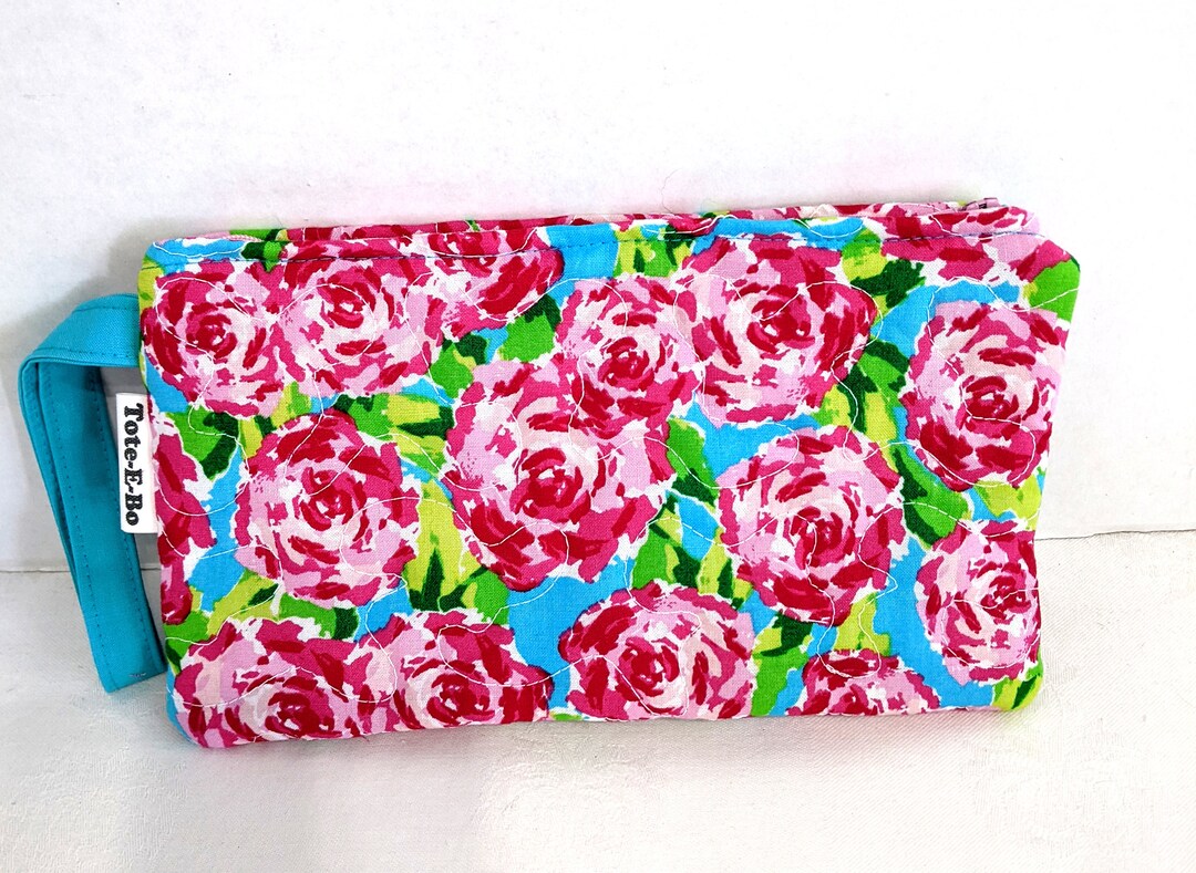 9.5 X 6 Travel Bag Roses Pouch Organizer Quilted Zippered Pouch Store ...