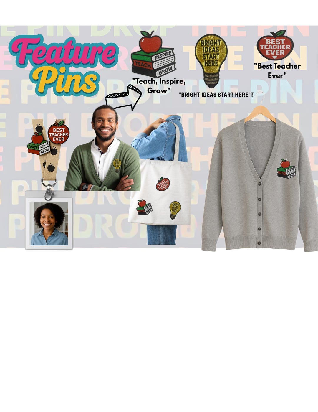 Teacher Appreciation Pins, 3D Printed Pin Set, End of Year Teacher Gift ...