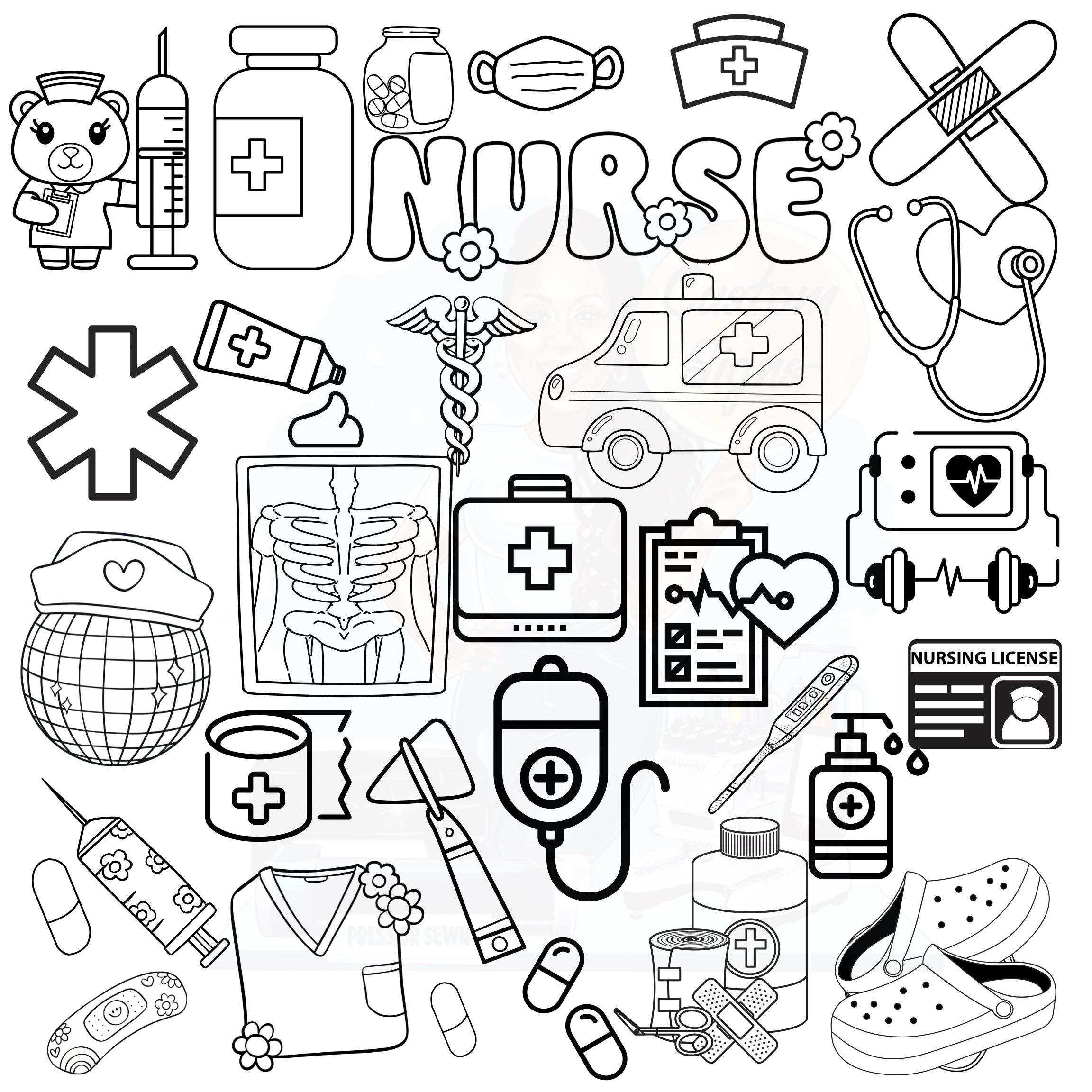 Medical and Nurse-themed Coloring Page | 24x24 Large Premium Coloring ...