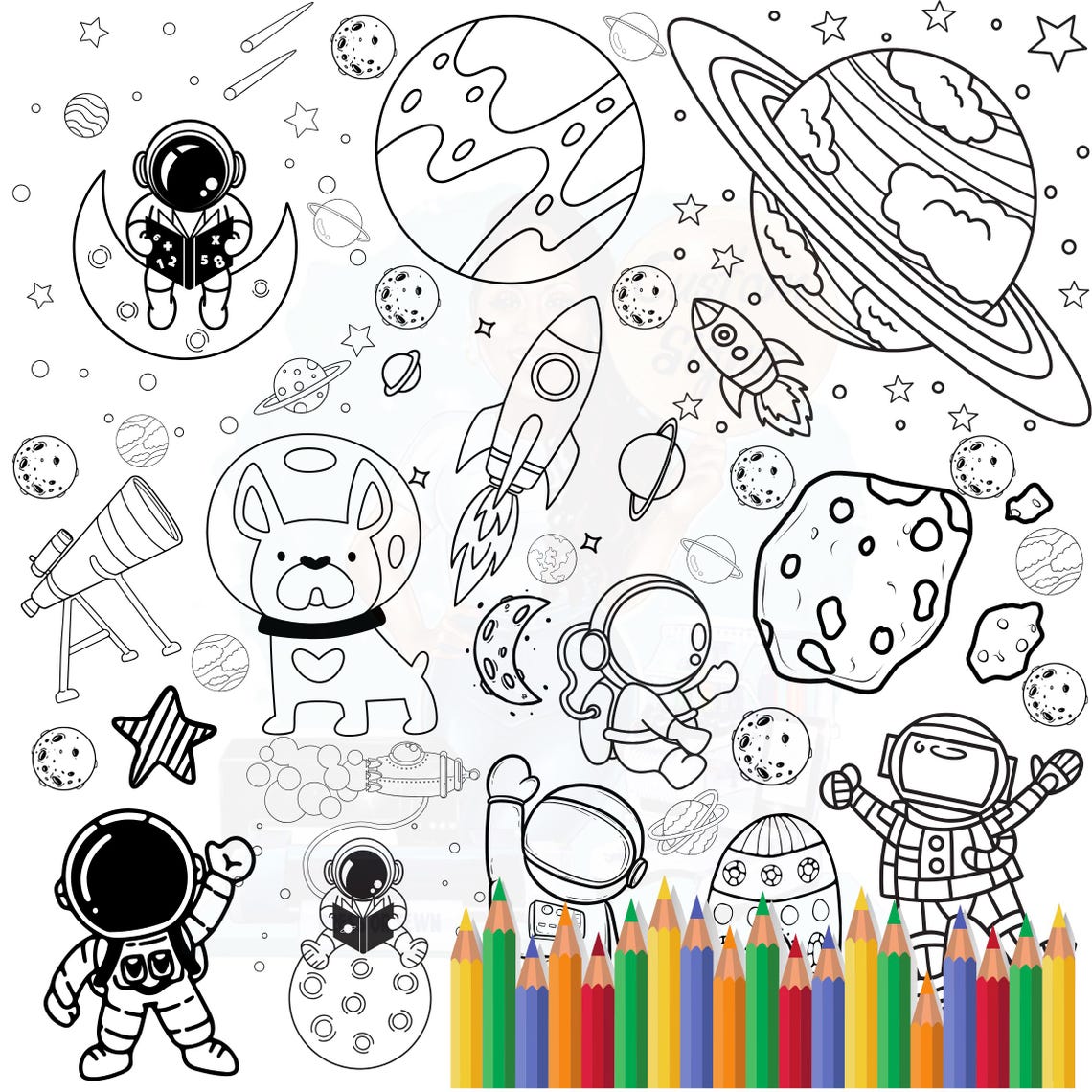 Space Adventure Coloring Page | 24x24 Large Astronaut and Planet ...