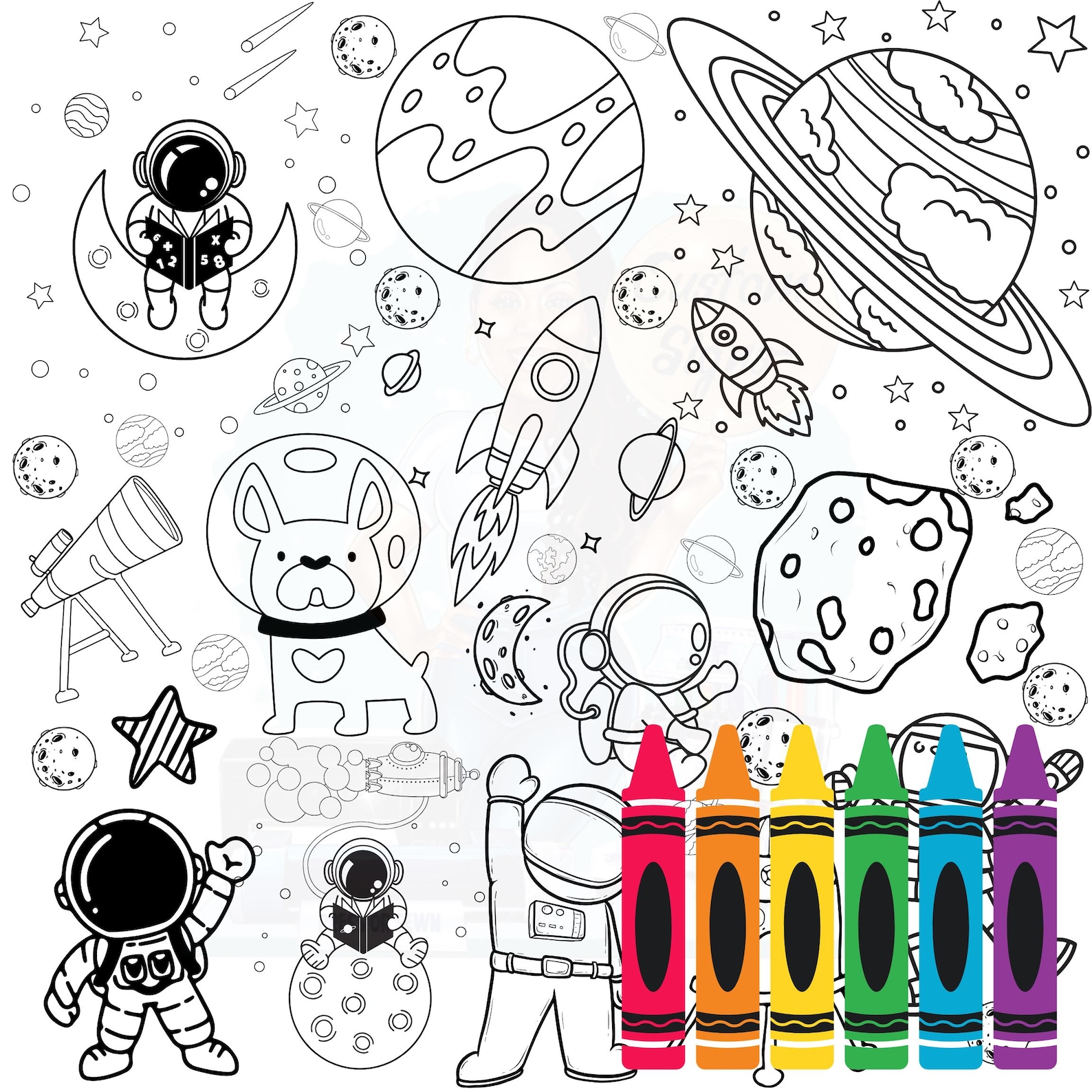 Space Adventure Coloring Page | 24x24 Large Astronaut and Planet ...