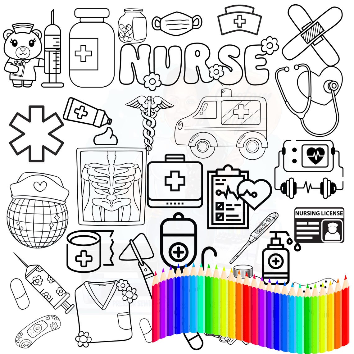 Medical and Nurse-themed Coloring Page | 24x24 Large Premium Coloring ...