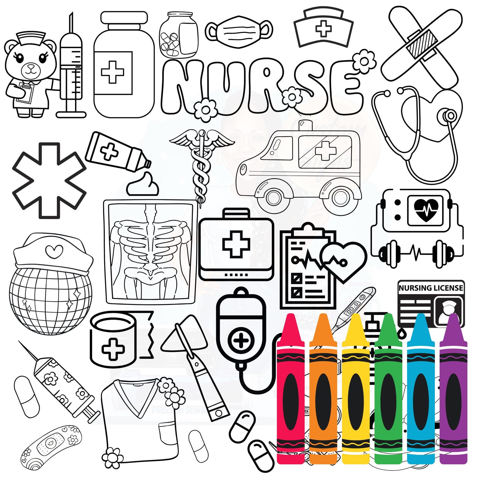 Medical and Nurse-themed Coloring Page | 24x24 Large Premium Coloring ...