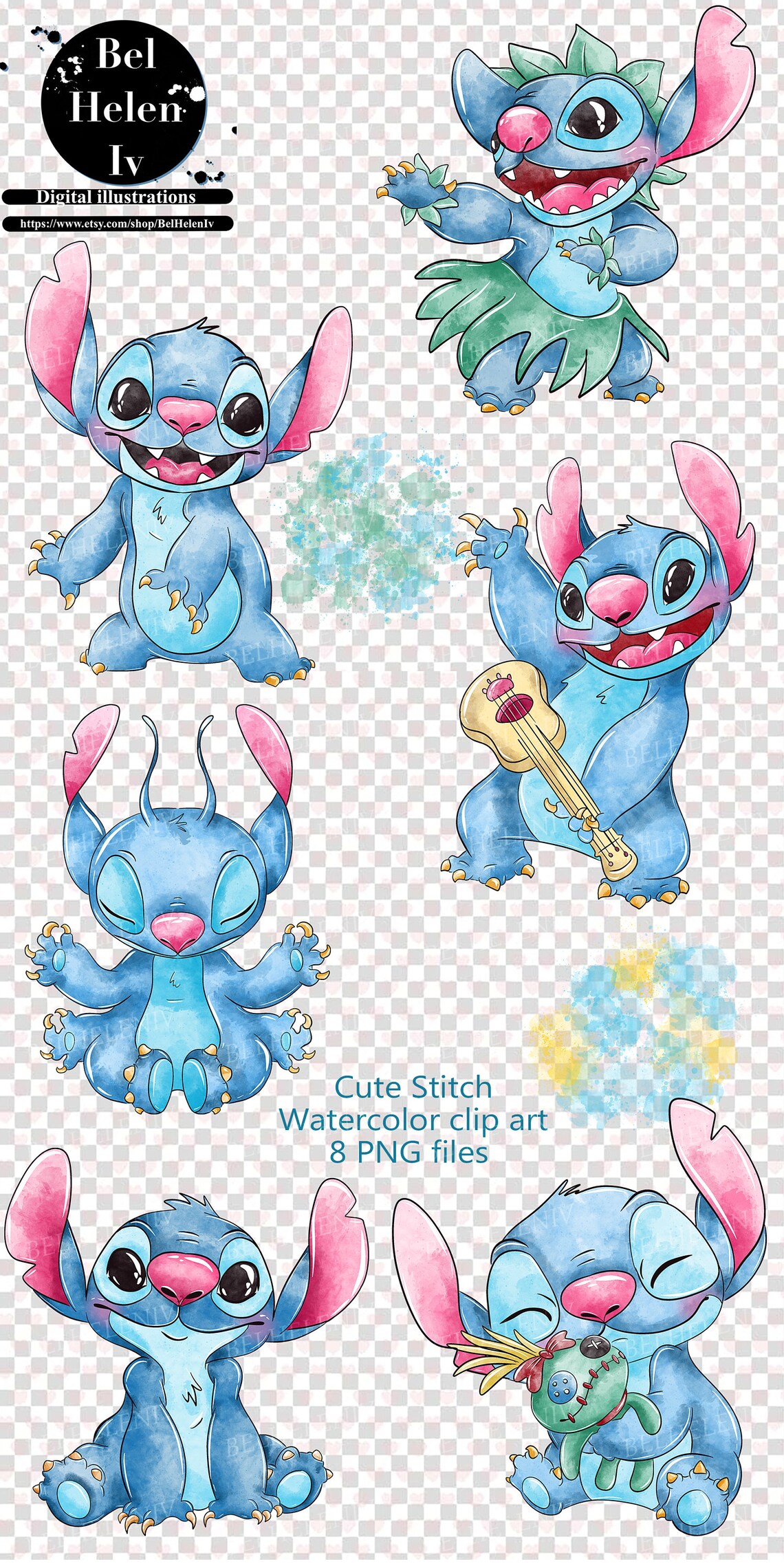 Сute Stitch clip art Stitch watercolor clip art Stitch | Etsy
