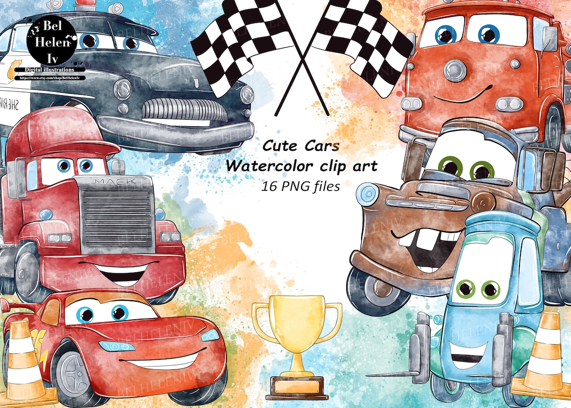 Cars Clip Art Watercolor Cars Clip Art PNG Download Cars | Etsy