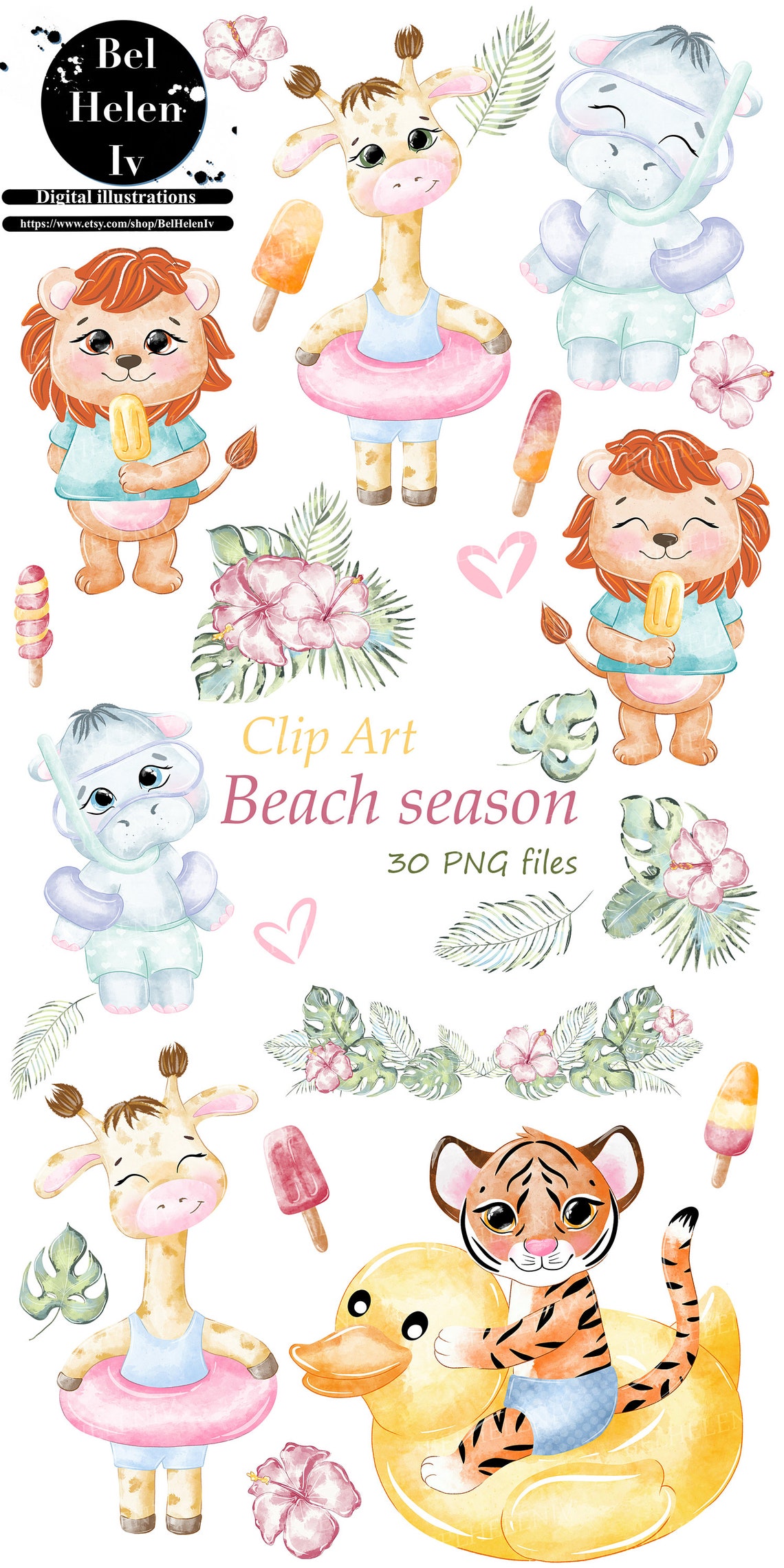 Animals on the beach Beach season animals bathing cute | Etsy