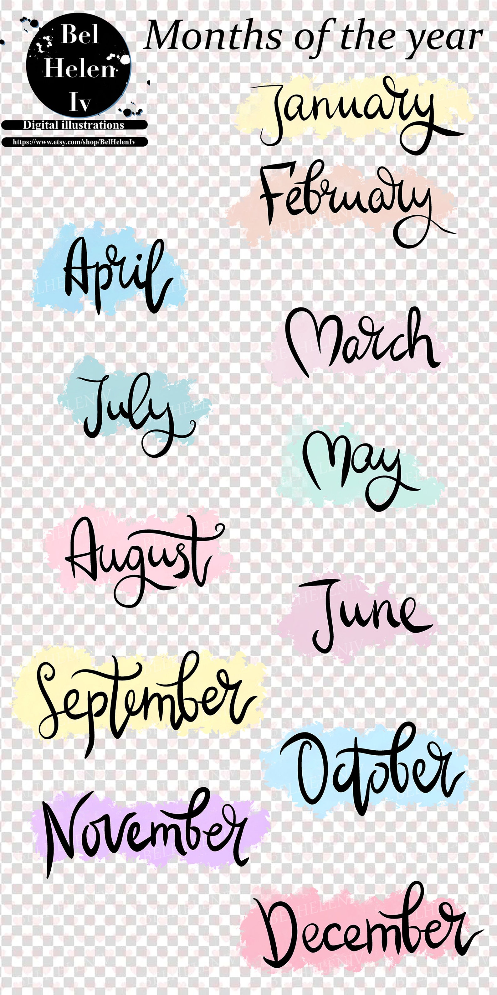 Months of the Year Clip Art Set Word Art Clip Art Brush | Etsy Australia