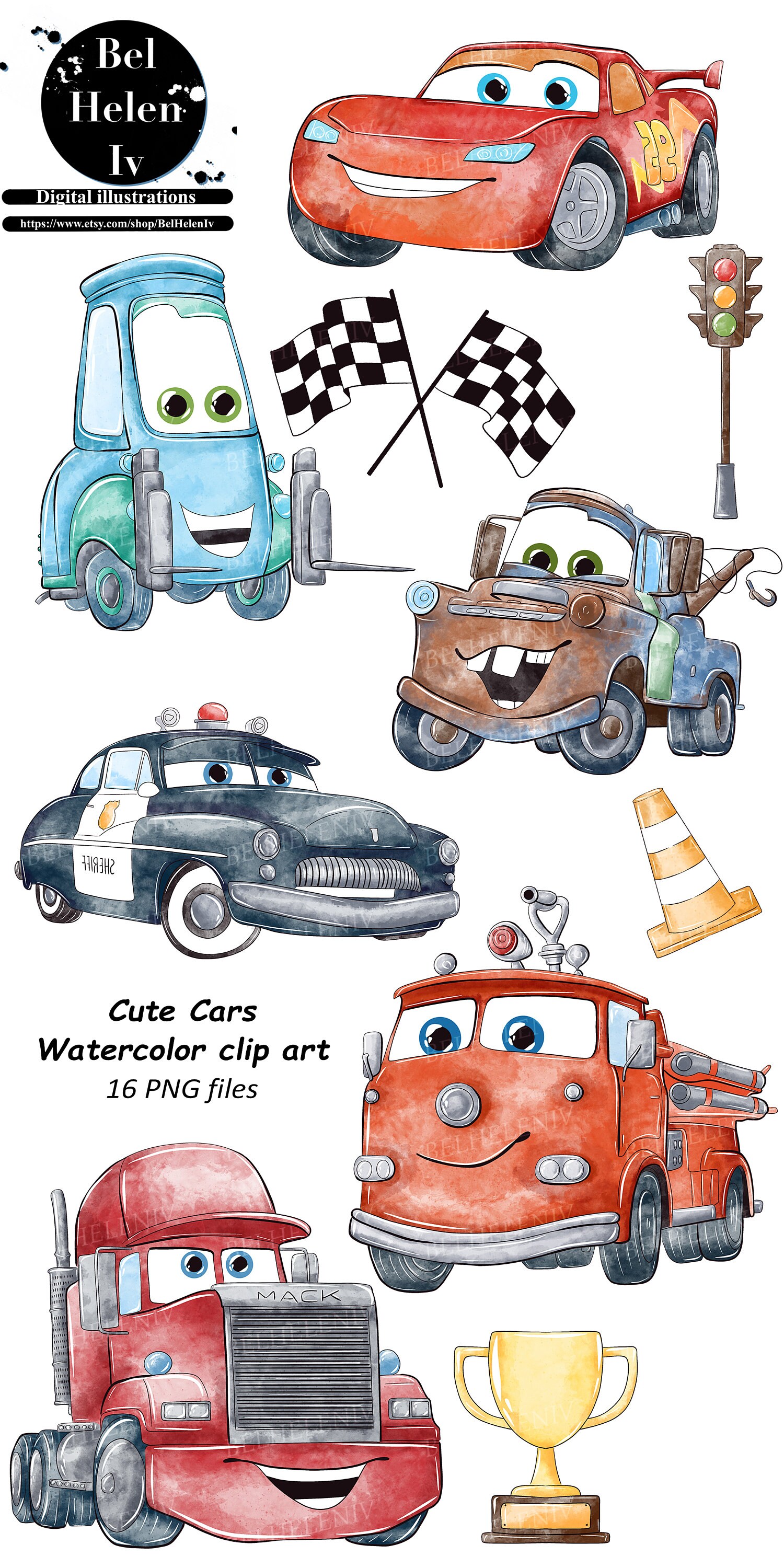 Cars Clip Art Watercolor Cars Clip Art PNG Download Cars | Etsy