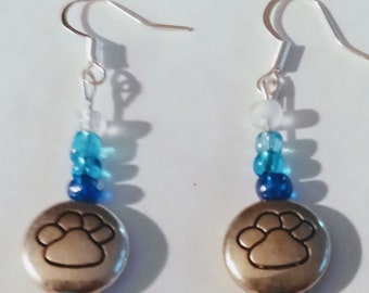 Beaded Blue Bear Paw Earrings Beaded Blue Earrings With Mink - Etsy