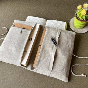 Handmade Linen Book Sleeve: Travel Book Protector With Pockets - Etsy