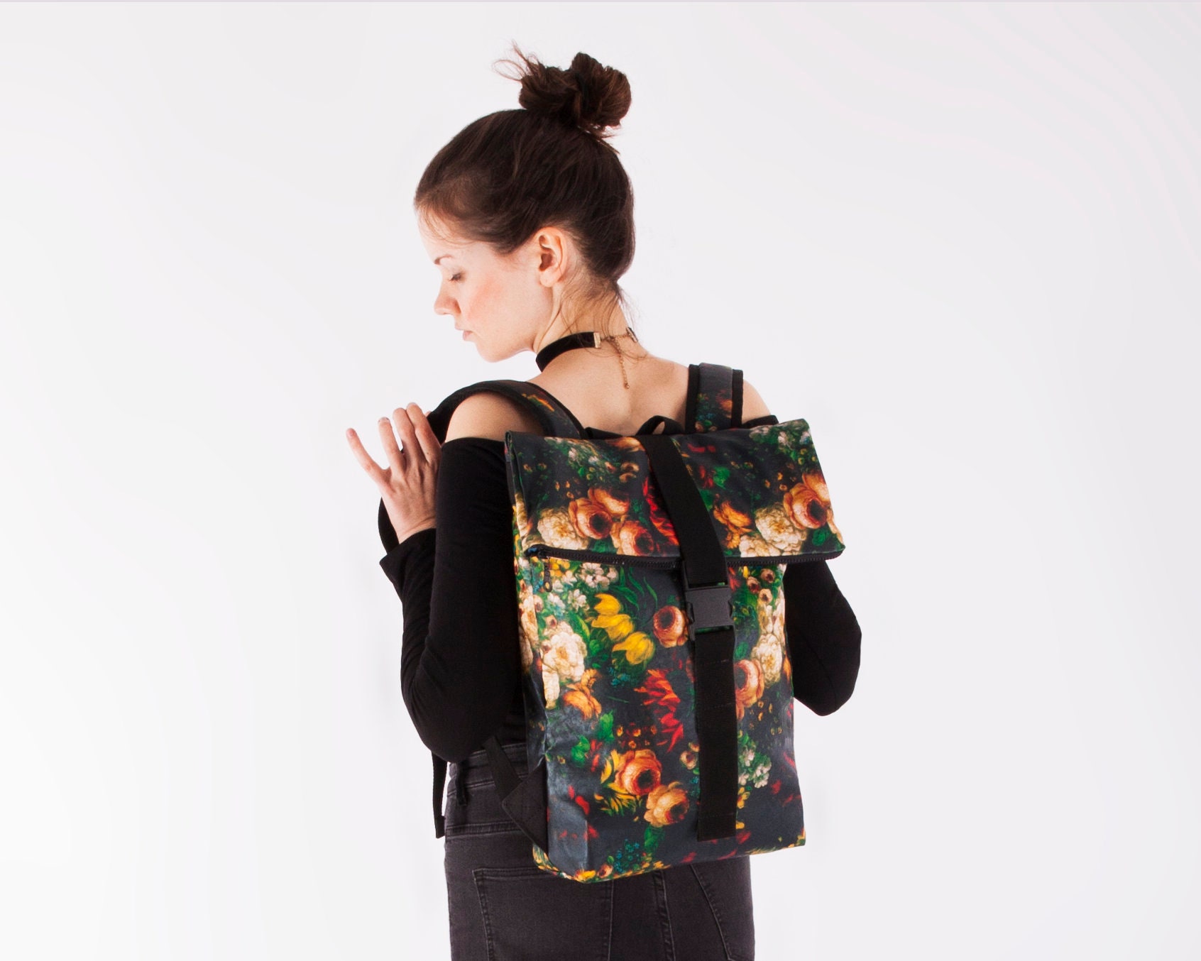 Vegan Flower Backpack Boho Bag Handmade Rolltop Waterproof | Etsy