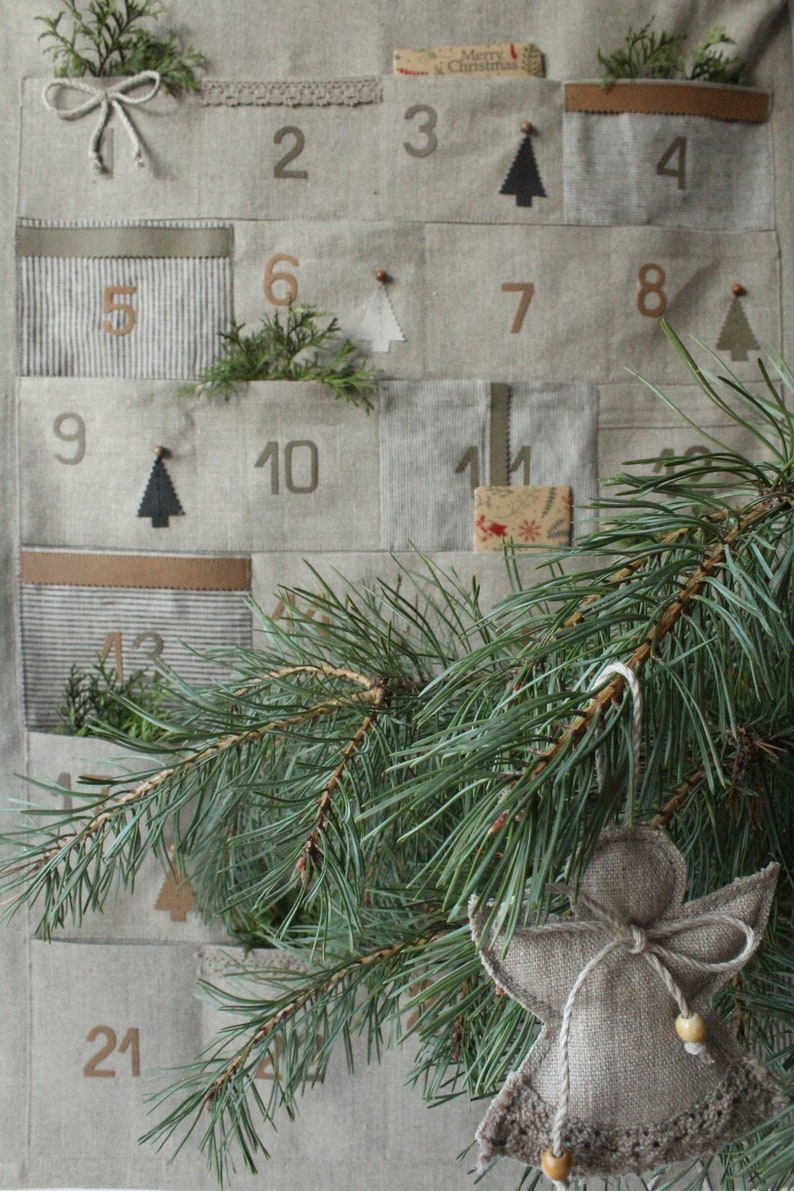 Linen Advent Calendar With Pockets: Personalized Christmas Countdown - Etsy