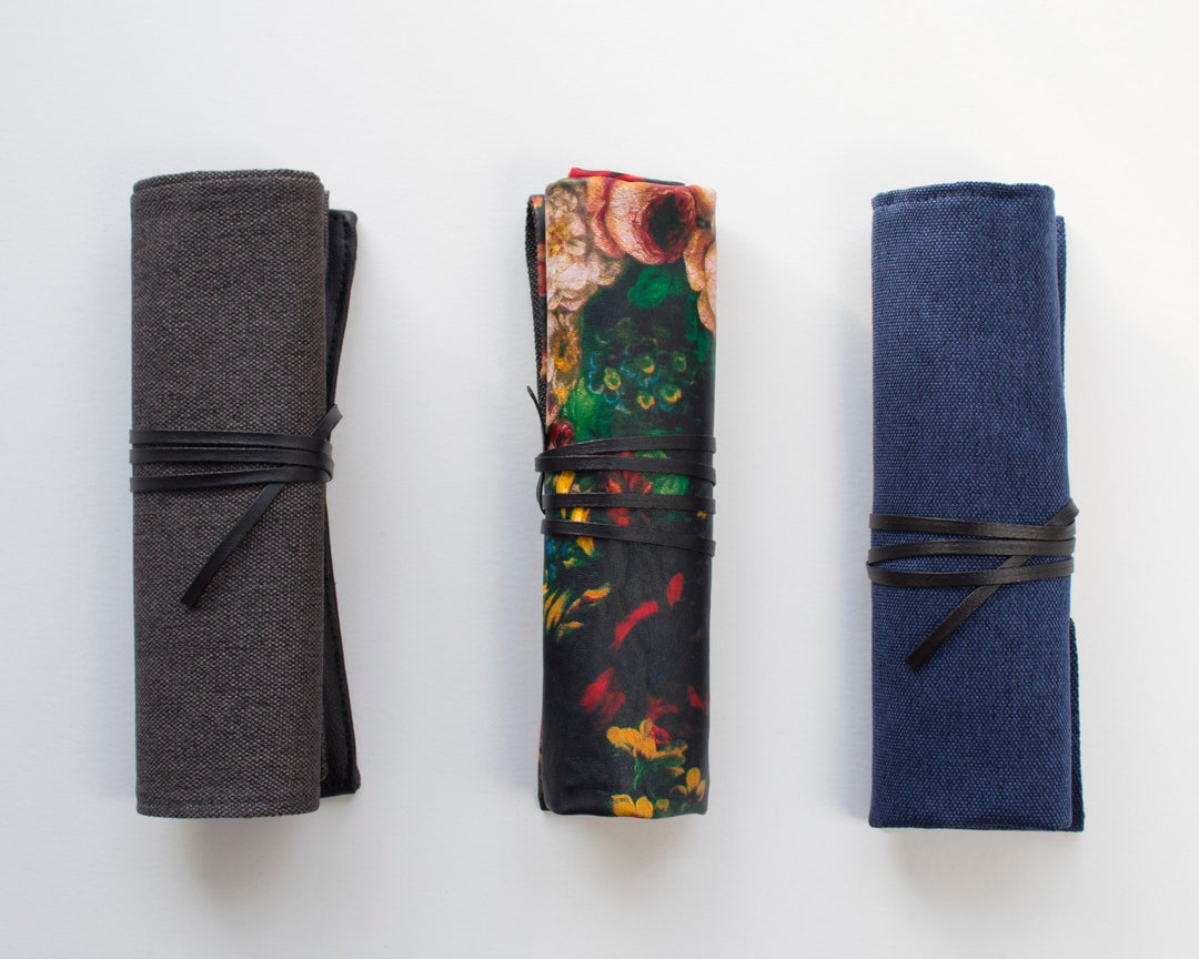 Floral Canvas Roll-up Pen & Brush Organizer, No Extra Fees for US ...