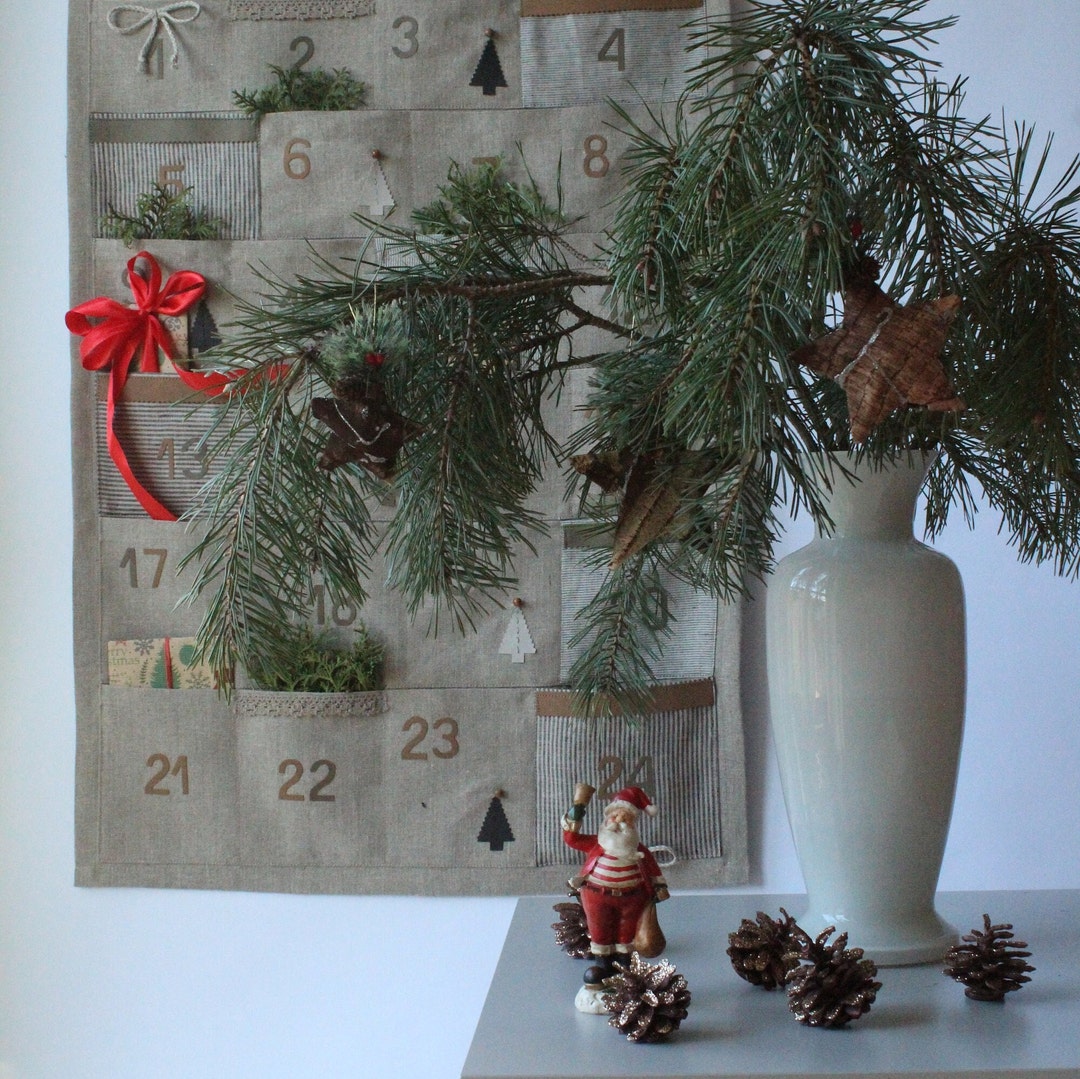 Personalized Linen Christmas Advent Calendar: Reusable Fillable Pockets ...