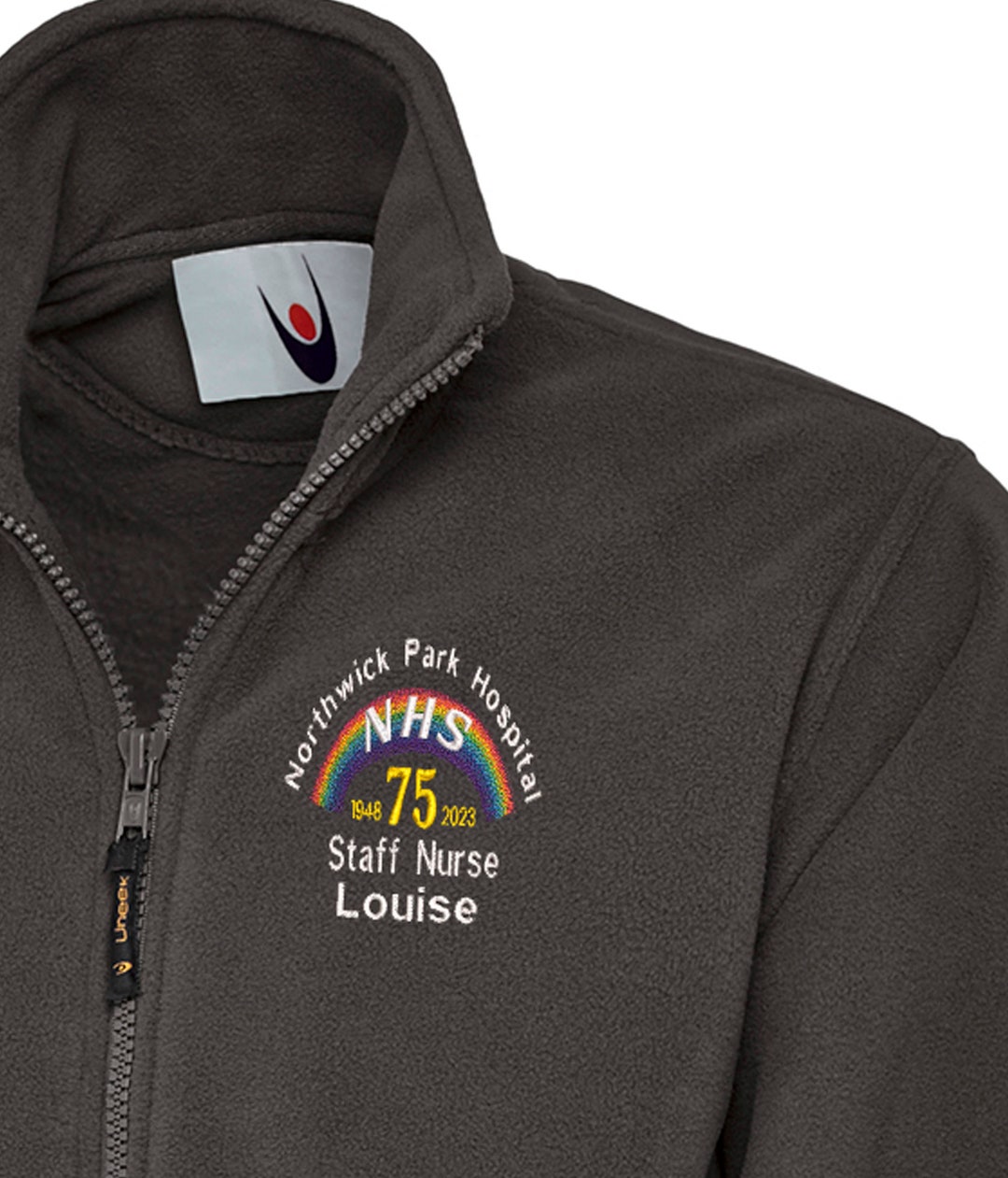 NHS 75 Years Rainbow Anniversary Design, Super Warm Fleece Jacket for NHS Workers, Personalised ...